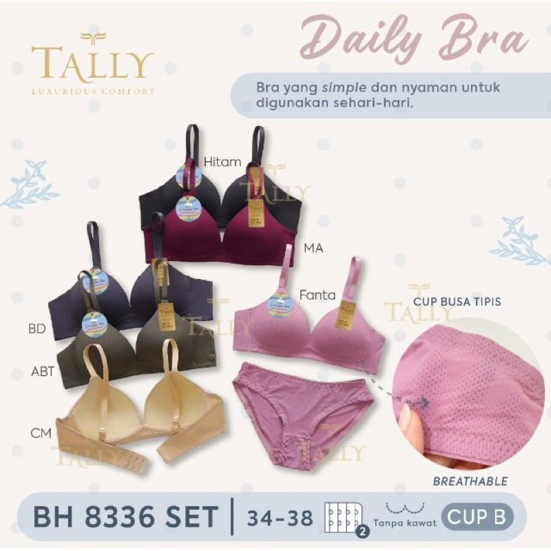 Jual TALLY BRA SET (BH+CD) Tanpa Kawat Busa Tipis Cup B Kait 2 / BH set ...