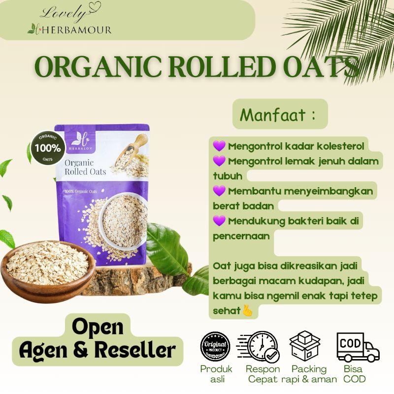 Jual HERBAMOUR ORGANIC ROLLED OATS OATMEAL SARAPAN GANDUM UTUH MAKANAN ...