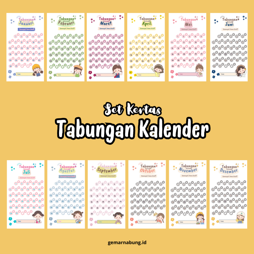 Jual Set Kertas Tabungan Kalender Tebal 260 gsm, Saving Challange Isi ...