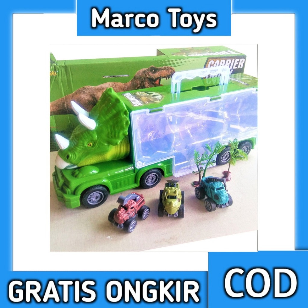 Jual Mainan Truck Dinosaurus Trailer Isi 3 Mobil Dino Badak Triceratops ...