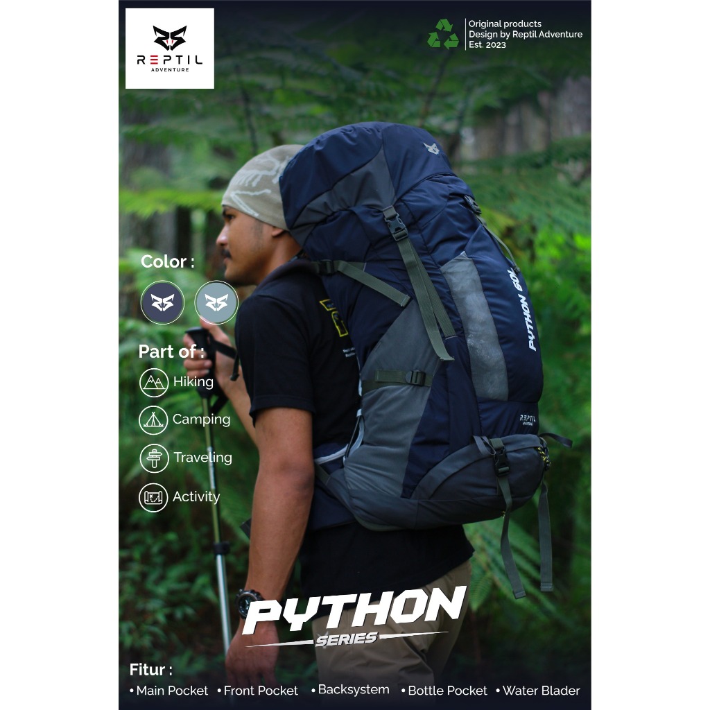 Jual TAS GUNUNG/CARRIER 60L REPTIL ADVENTURE PYTHON series | Shopee ...