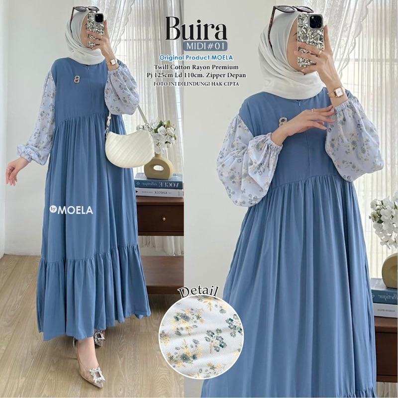 Jual NUIRA MIDI DRESS KOMBINASI WARNA DENIM FULL RAYON TWILL 1302 ...