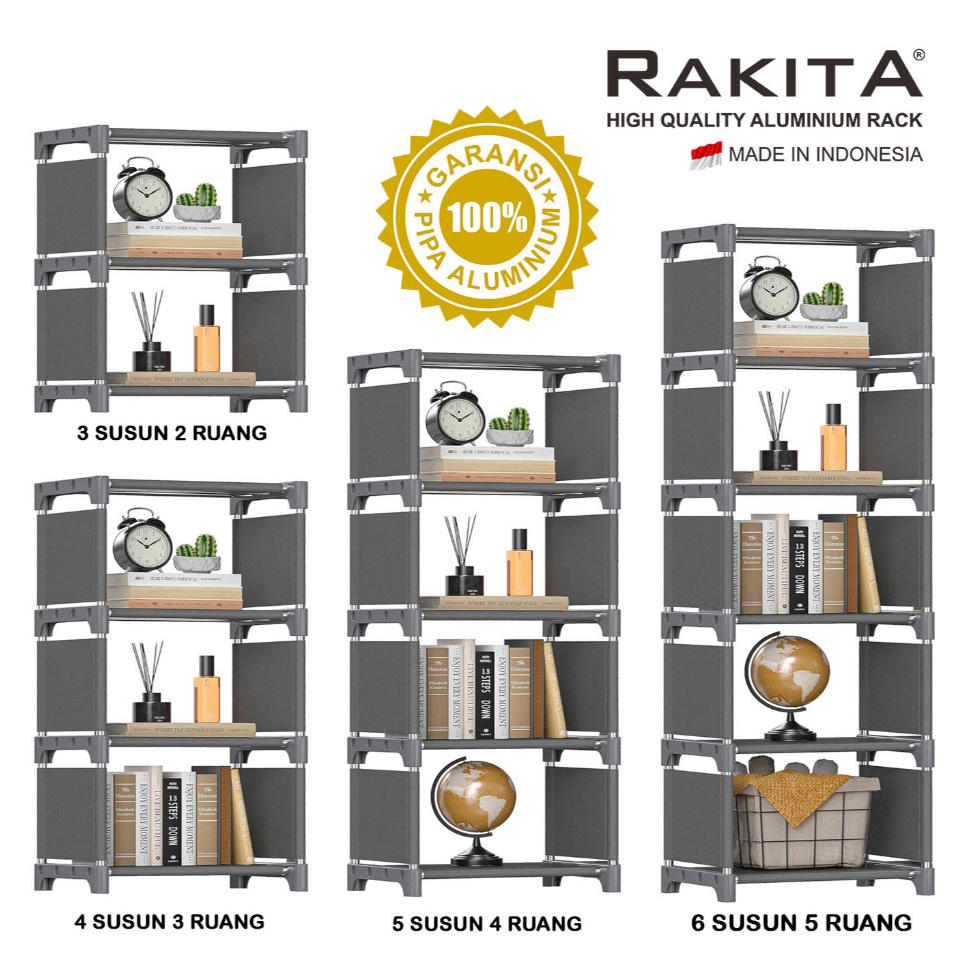 Jual QyU Rak Buku 6 Susun 5 ruang Pipa Aluminium Multifungsi Tempat ...