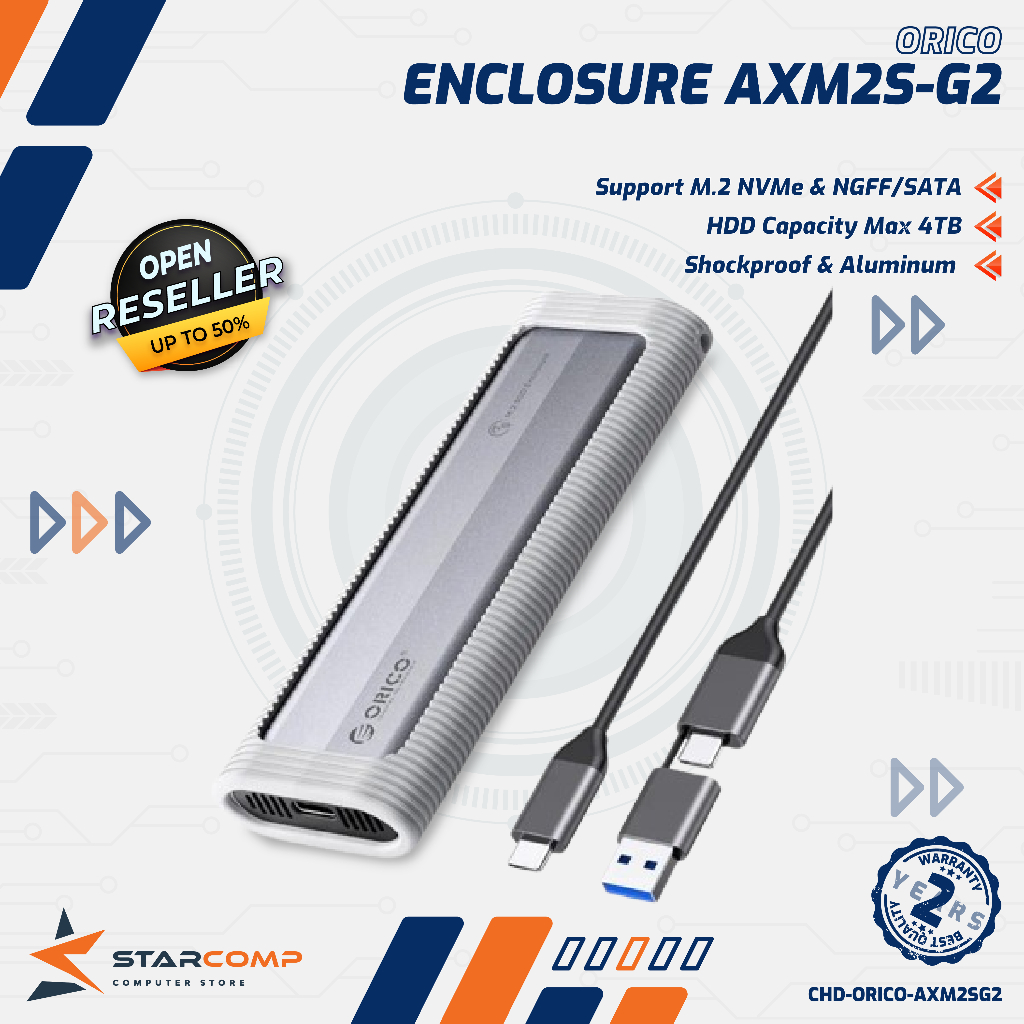 Jual ORICO AXM2S-G2 M.2 NVMe & M2 NGFF/SATA Case External SSD Enclosure ...