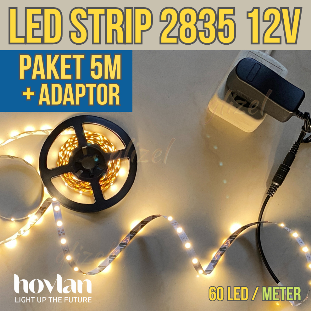Jual Paket Led Strip 2835 SMD 60 Mata 12V + Adaptor Lampu Flexible Pita ...