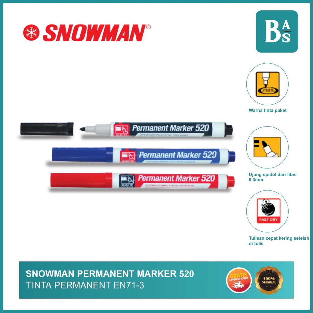 Jual Snowman Permanent Marker 520 / Spidol Warna Peralatan Menggambar ...