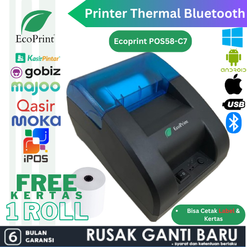 Jual PRINTER BLUETOOTH KASIR Ecoprint POS58 SUPPORT CASH DRAWER [USB ...