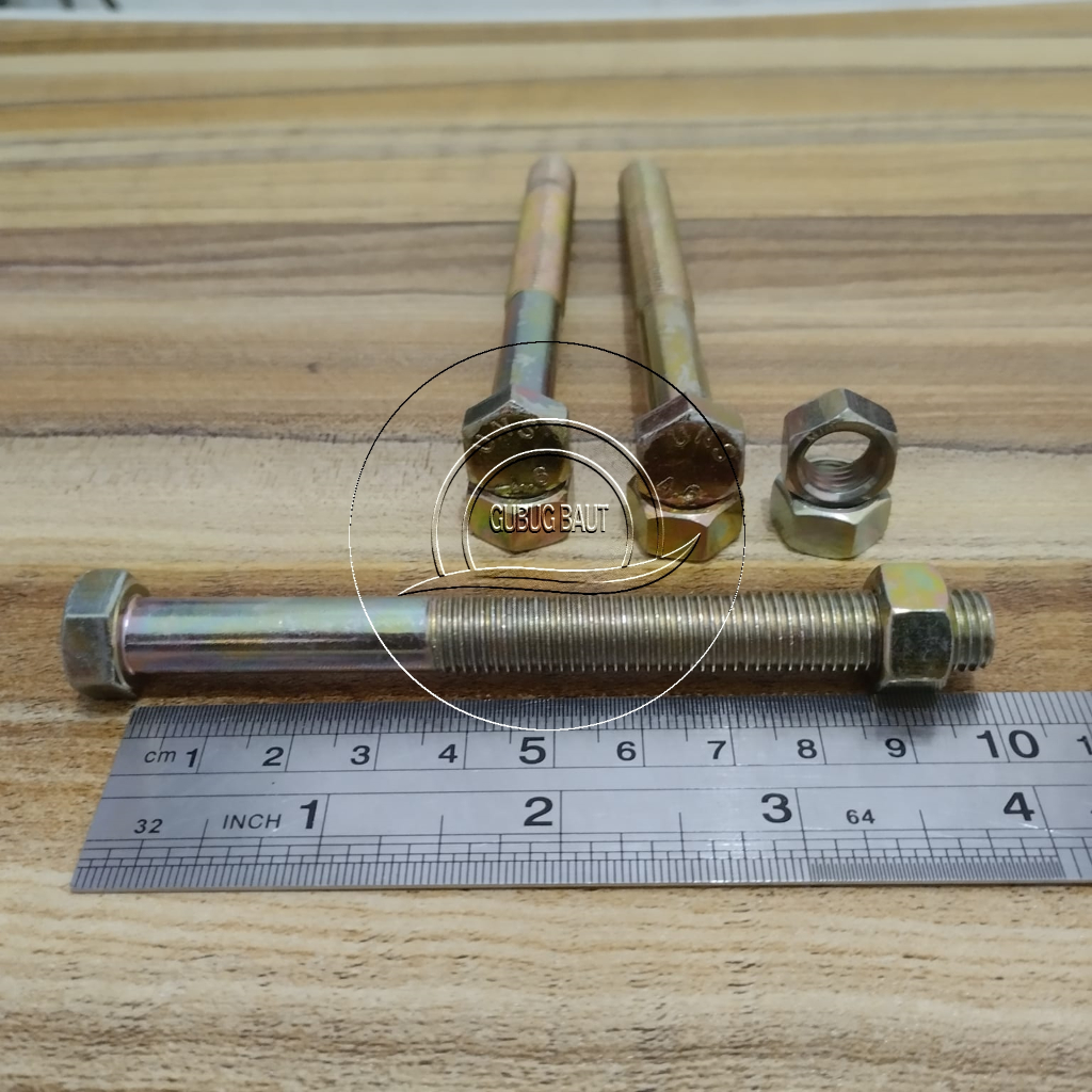 Jual BAUT MUR KUNCI 14 PANJANG 10CM M10X100 M10 X 100 10 CM BAUD KUNING ...