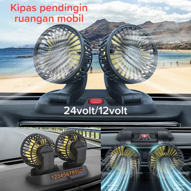 Jual Kipas Angin Mobil 12 volt 24 Volt 360 Derajat Double Head USB ...