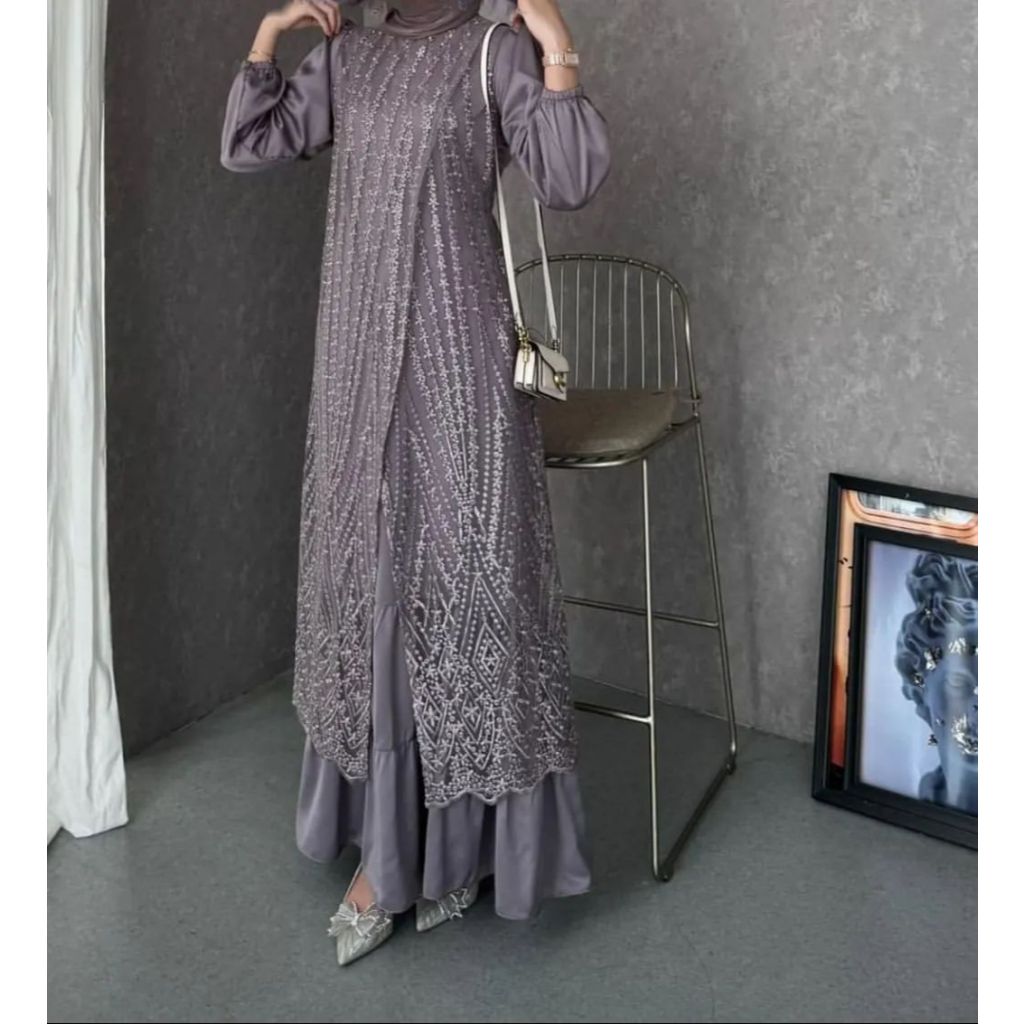 Jual Fuji Dress Pesta Brokat Tille Premium Gamis Wanita Terbaru 2024 Bahan Maxmara Premium Mix ...