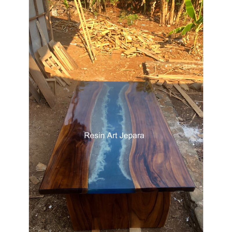 Jual Meja Makan Trembesi Resin Motif Ombak / Meja Trembesi Resin Motif ...