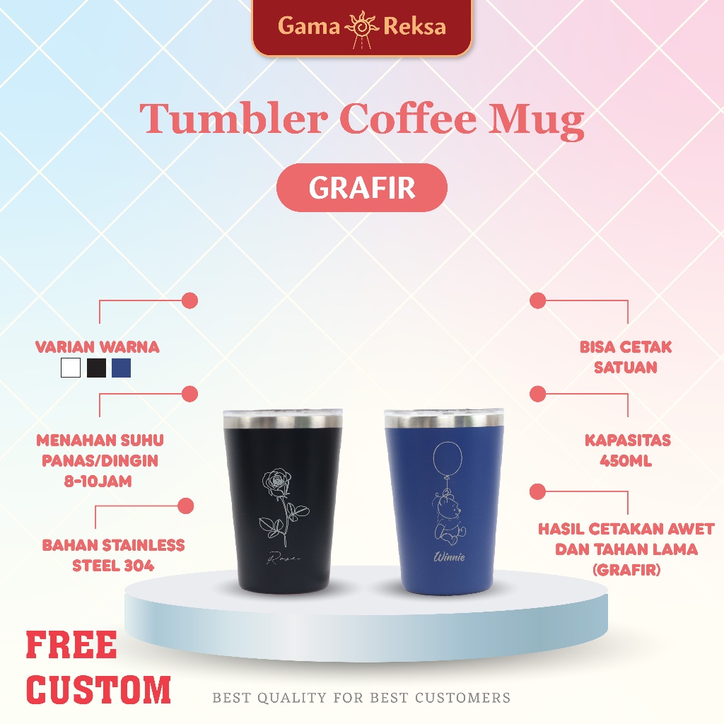 Jual Custom Tumbler Coffee Mug Coffee Cup Stainless Steel 450ml Laser ...