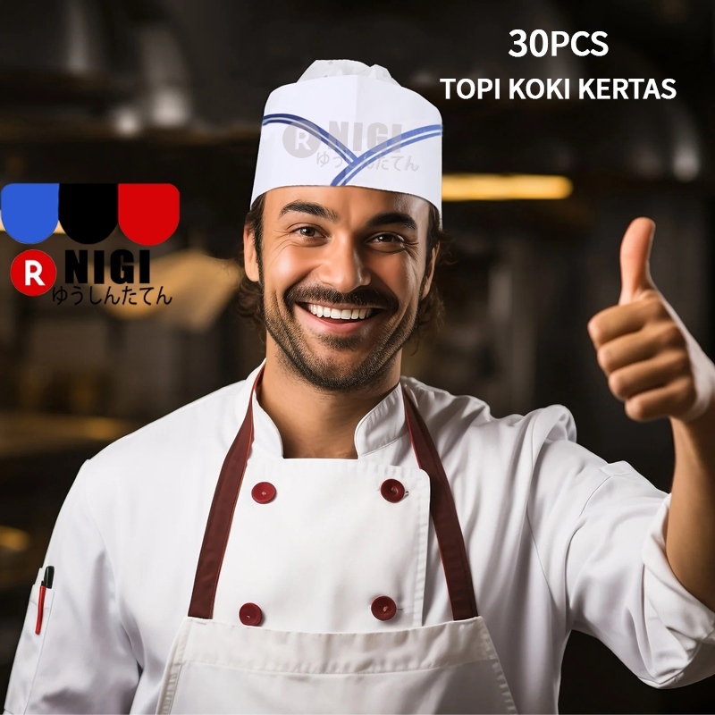 Jual NIGI Topi Chef Bahan Kertas Model Isi 30 Pcs/Topi Chefkertas 29cm ...