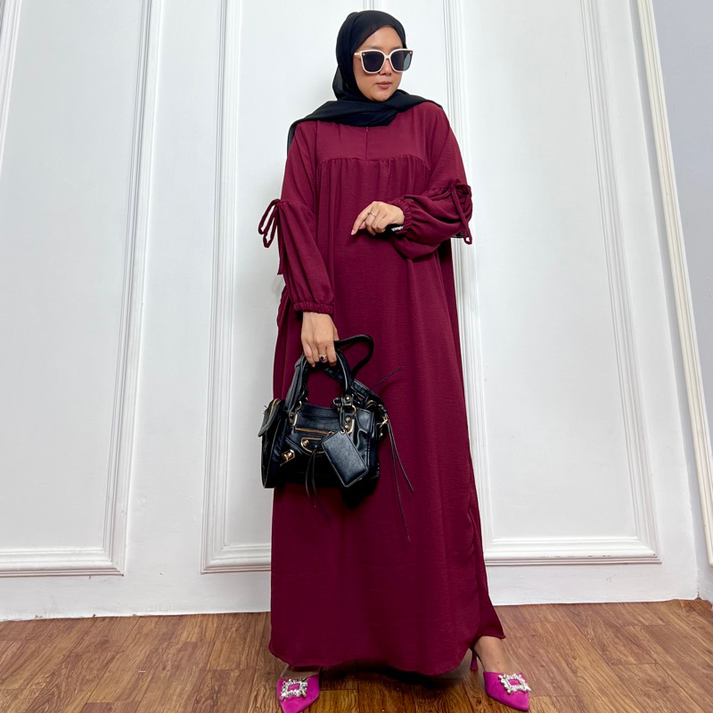 Jual [MAROON] Sakinah Dress Gamis Busui Cringkle Airflow | Shopee Indonesia