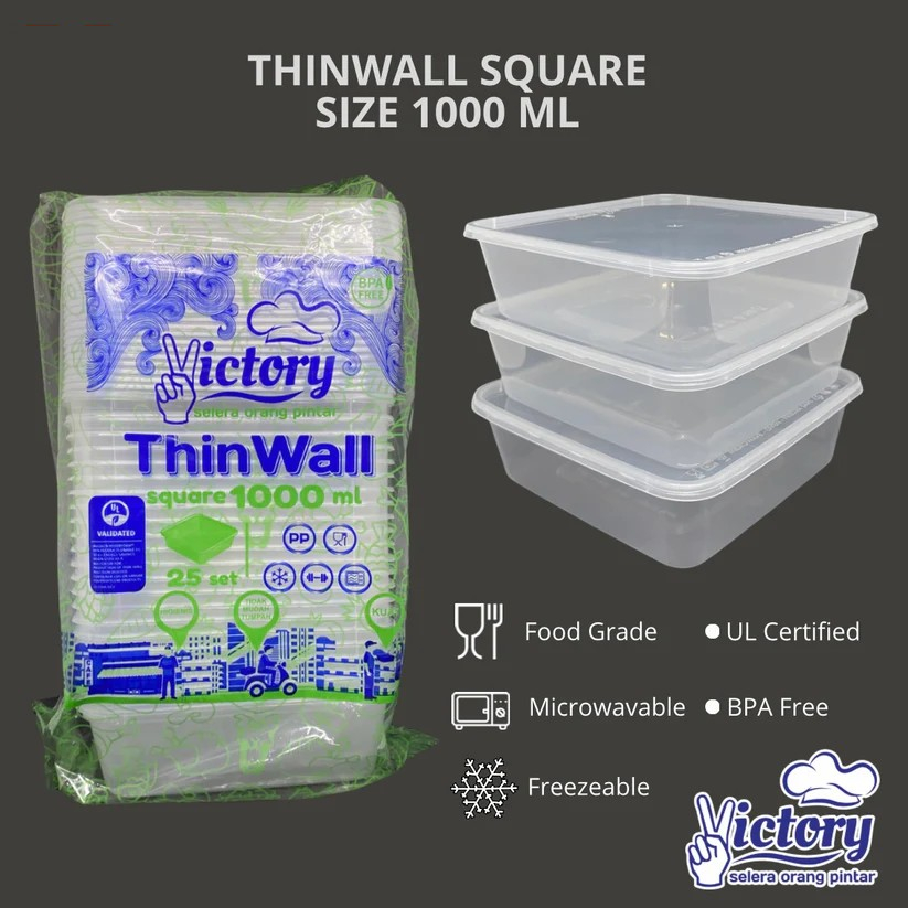 Jual Thinwall Victory Square 1000ml 1500ml 2000ml 3000ml Kotak Makan
