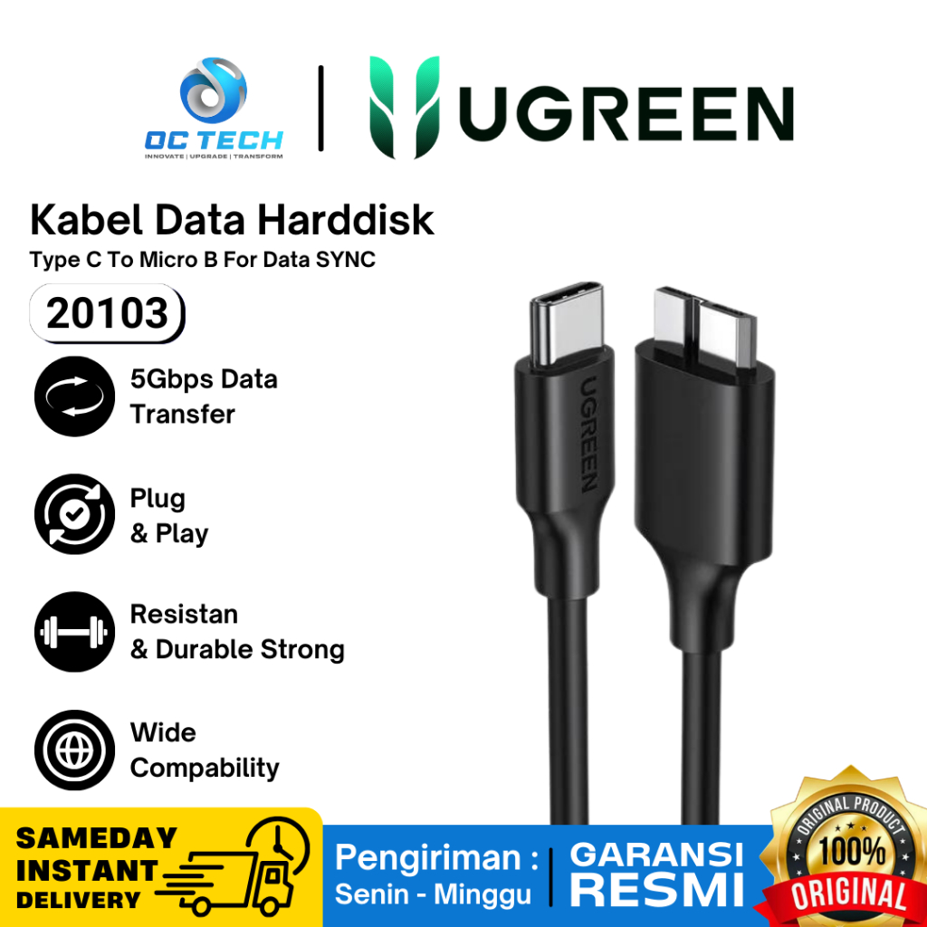 Jual Kabel Data Type C To Micro B USB 3.0 for HDD Hard Disk Drive SATA ...
