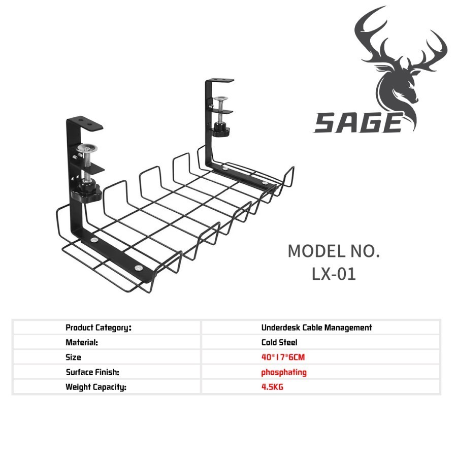 Jual Rak Kabel Sage LX-01 Under Desk Mount Cable Management Tray ...