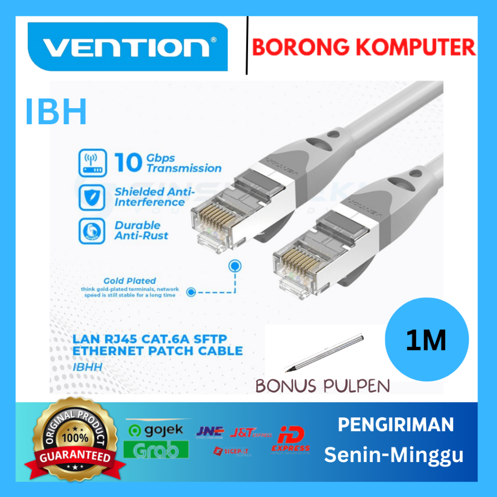 Jual Kabel Lan Vention IBH 1 Meter Cat6a Cat6 Ethernet RJ45 Gigabit ...