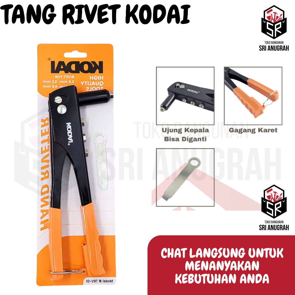 Jual KODAI Tang Rivet Manual Hand Riveter Heavy Duty TRV 01 2.4MM - 4 ...