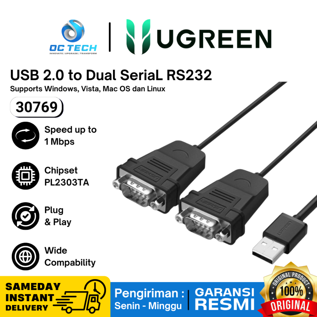 Jual Kabel USB 2.0 to Dual RS232 DB9 Male Adapter 1.5 Meter For Windows ...