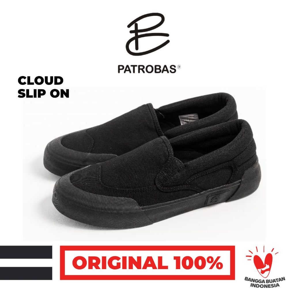 Jual PATROBAS Sepatu Patrobas Slip On Cloud All Black Original Made In Indonesia | Shopee Indonesia