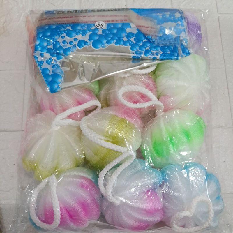 Jual Spon mandi jaring dan bulat labu pelangi 35 gram isi 12 pcs ...