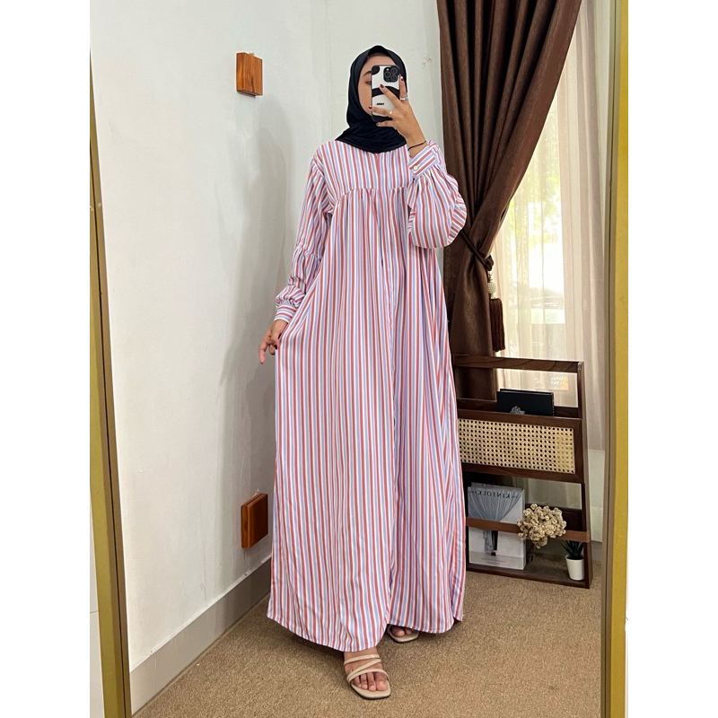 Jual GAMIS SAMARA Rayon Salur Lengan Balon | Shopee Indonesia