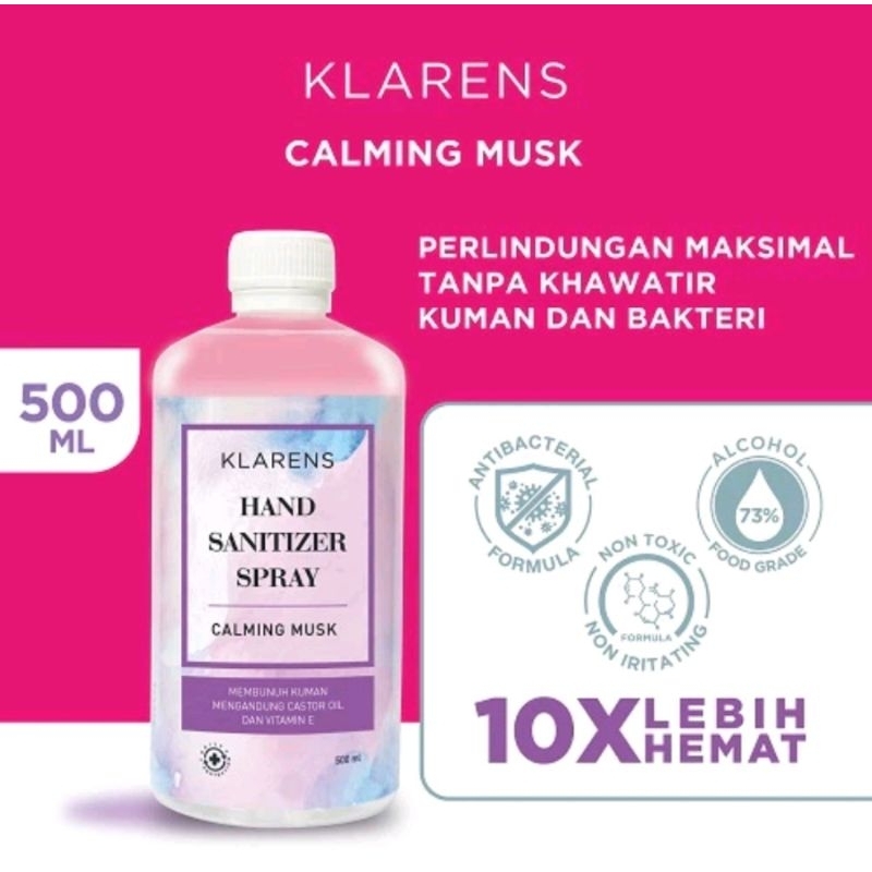 Jual Klarens hand sanitizer spray calming musk boyol refill 500ml ...