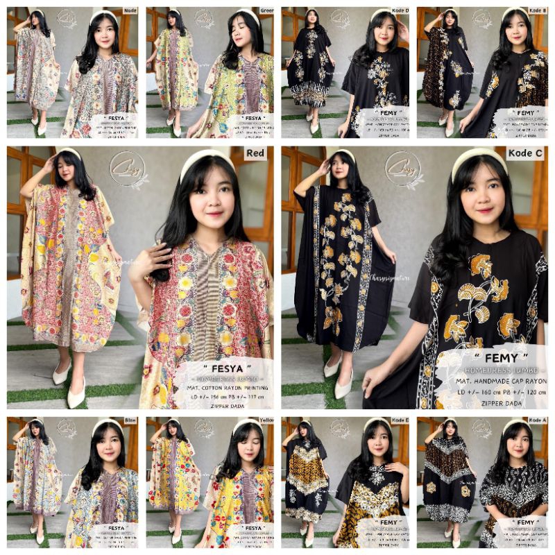 Jual FESYA, FEMY, JOANA Homey Dress Rayon Super Premium Cap Batik Solo ...