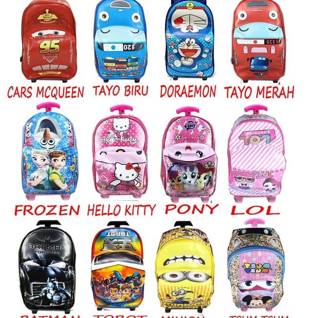 Jual Pencarian Terpopuler Tas Troley Anak TK Mobil On The Road Cars Tayo LOL Pony HK Dora MIX ...
