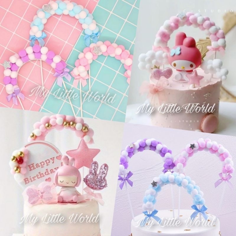 Jual Topper Awan Lengkung Gapura Bola Pompom Fur Ball Arch Pastel Cloud ...