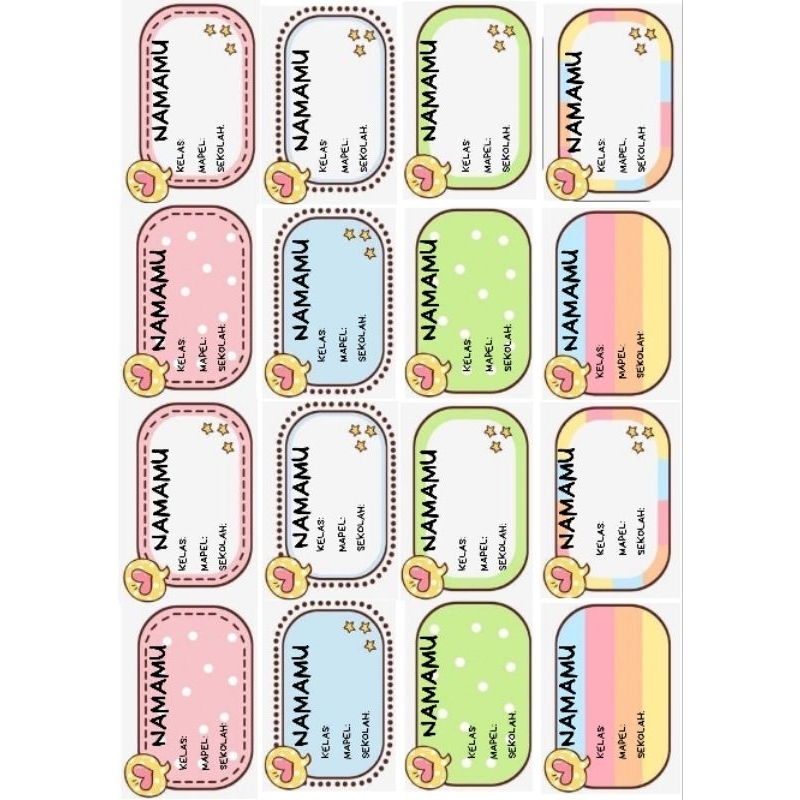 Jual Stiker label buku custom nama lucu imut aesthetic isi 16 pcs ...