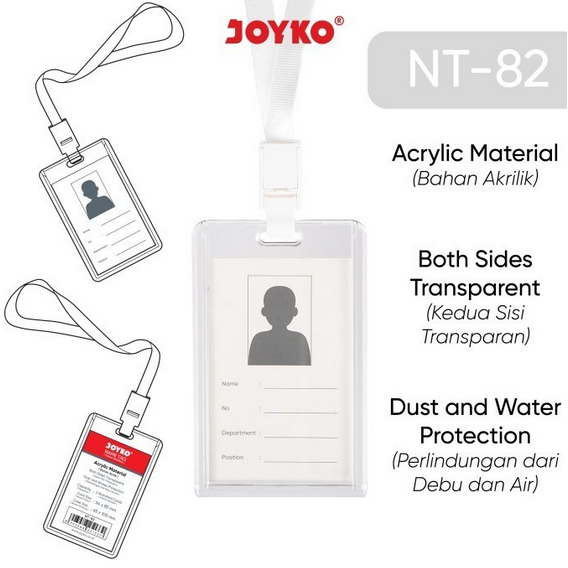 Jual Tempat Id Card Set Joyko Transparant (dengan tali putih) NT-82 ...