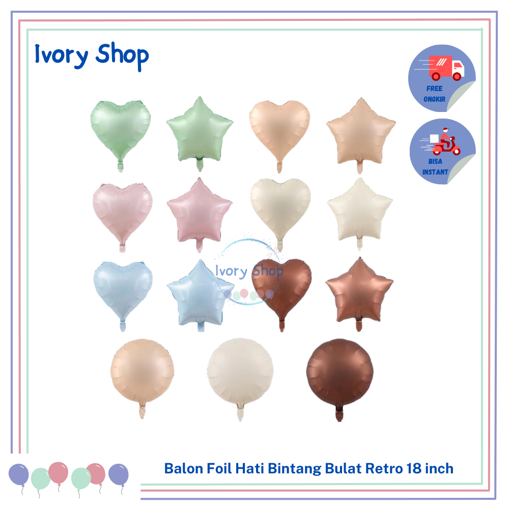 Jual Balon Foil Hati Bintang Bulat 18 inch Retro Matte Caramel Coffee ...