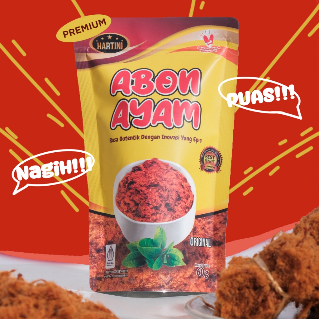 Jual Abon Ayam Hartini Abon Ayam Premium 100% Daging Ayam Asli 60gr | Shopee Indonesia