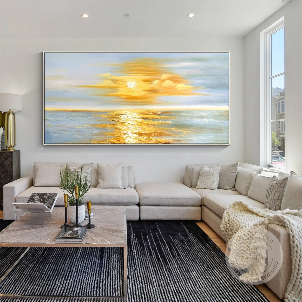 Jual Seni Dinding Matahari Terbit Emas - Lukisan Pemandangan Laut ...