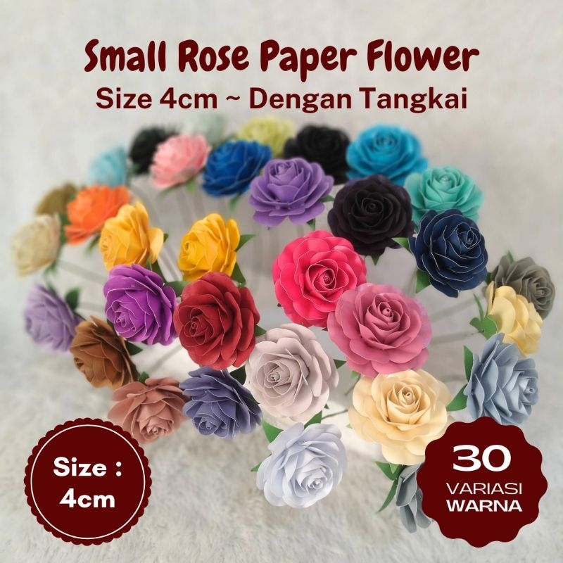 Jual Bunga Mawar Kertas Dengan Tangkai size 4cm Small Rose Paper Flower ...