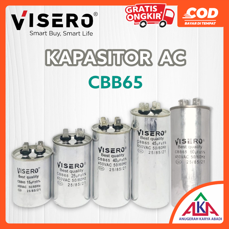 Jual VISERO Capasitor / Kapasitor AC 15uF / 25uF / 40uF / 45uF / 60uF Micro Farad 450VAC ...