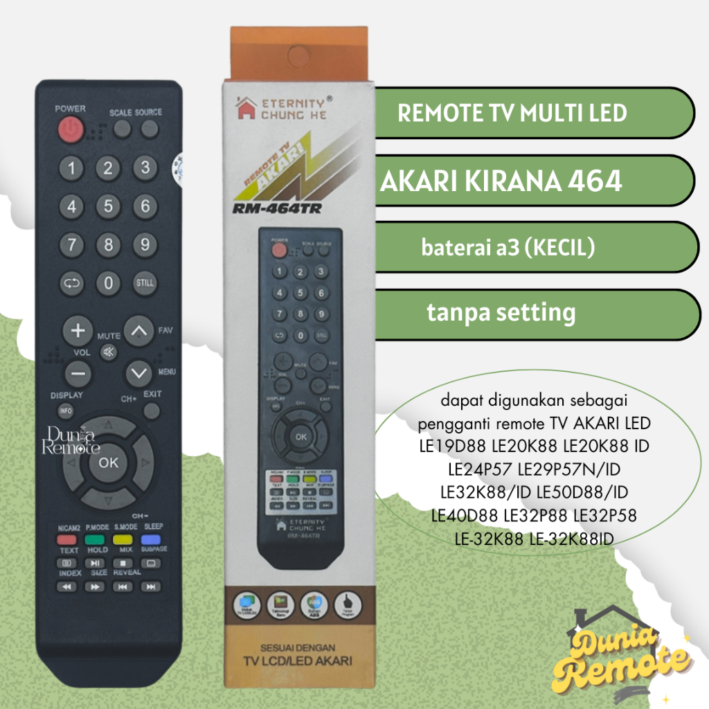 Jual Remot Remote TV AKARI TV 464 LCD LED Multi AKARI KIRANA / MAGNETO ...