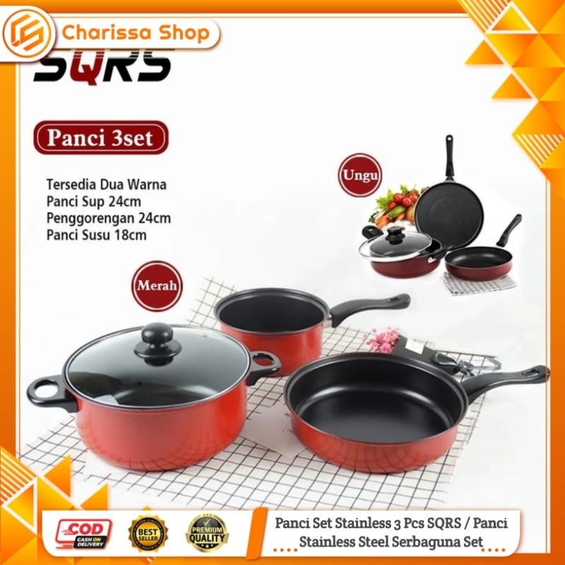 Jual Panci Set Stainless 3 Pcs SQRS / Panci Stainless Steel Serbaguna ...