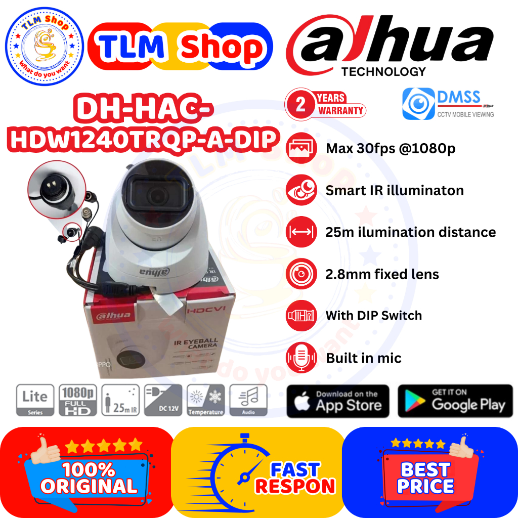 Jual Cctv Dahua Dh Hac Hdw1240trqp A Dip 2mp Hdcvi Ir Eyeball Camera