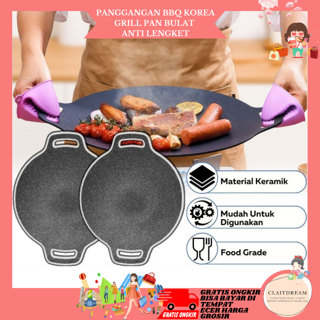 Jual CLAIYDREAM Panggangan BBQ Bulat Korean Grill Pan Plate / Wajan ...