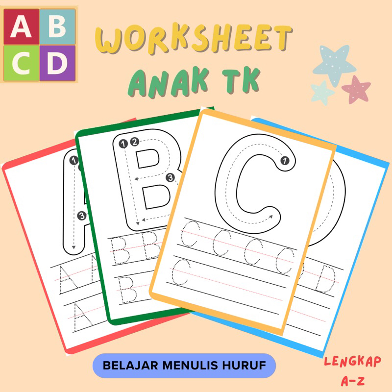 Jual Worksheet Anak TK Belajar Menulis Huruf Bisa di hapus Wipe clean ...