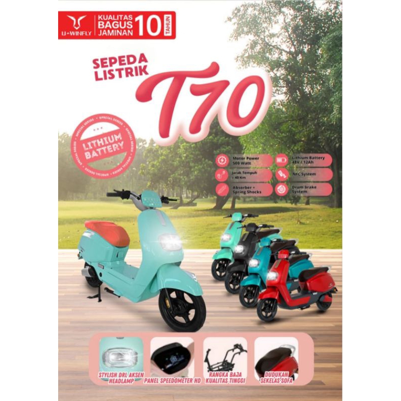 Jual Sepeda Listrik Motor Listrik Uwinfly T70 Lithium 500 watt 48 volt 12 AH | Shopee Indonesia