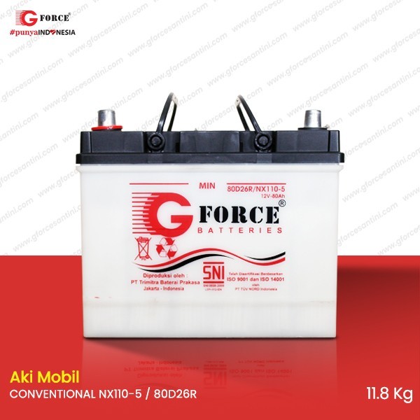 Jual G Force Aki Mobil Conventional NX110-5/80D26R 80AH 12V | Shopee ...