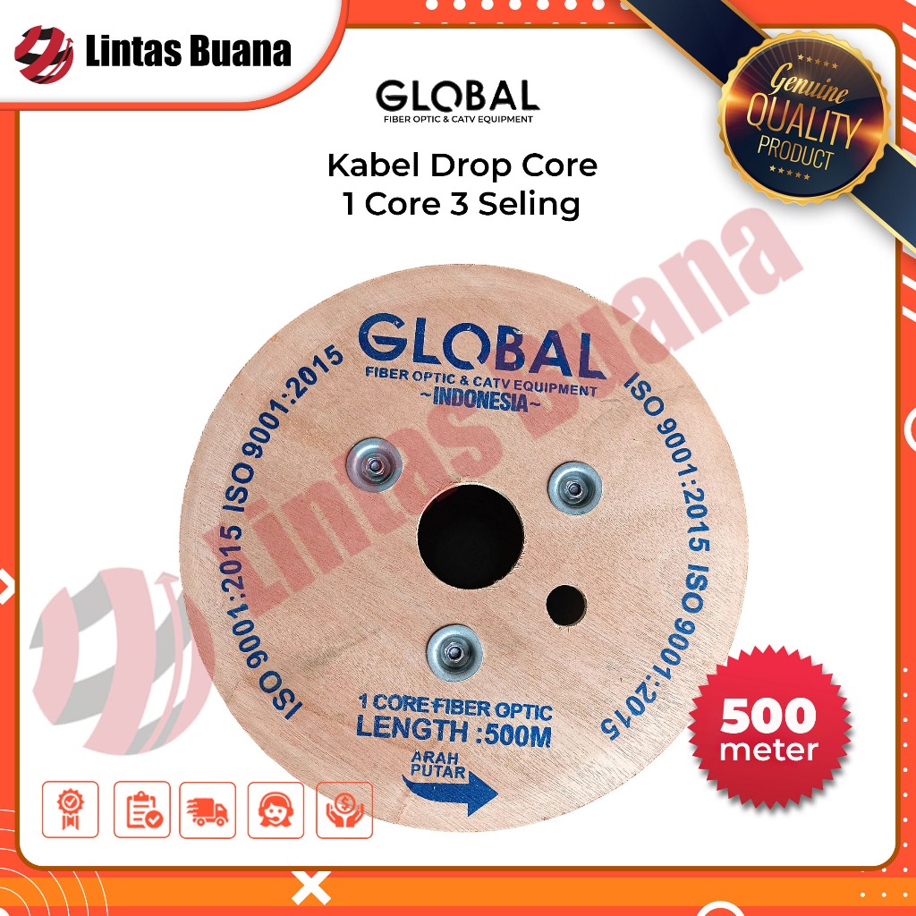 Jual Global Kabel FTTH Drop core 1 core 3 Seling hasbelan 500 meter ...