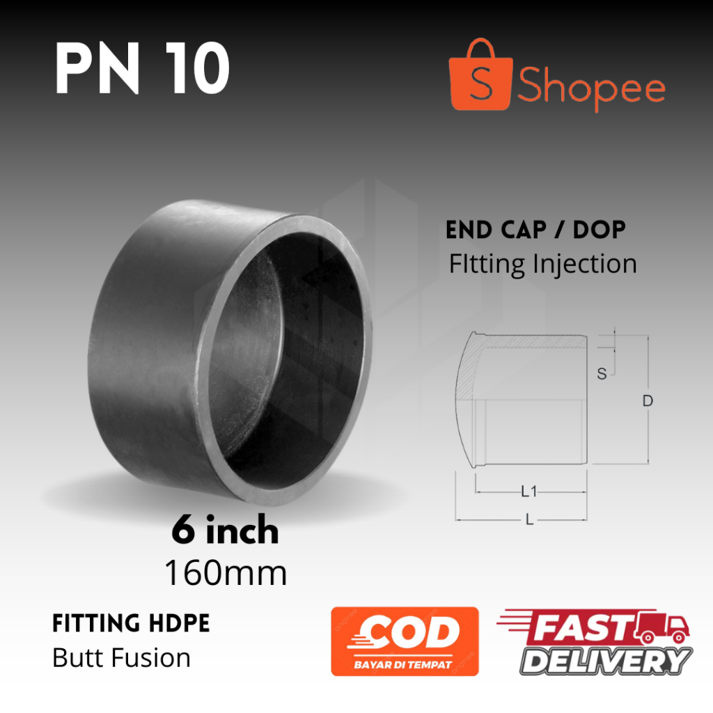 Jual Butt Fusion End Cap / Dop PN10 160mm (6 inch) Fitting HDPE ...