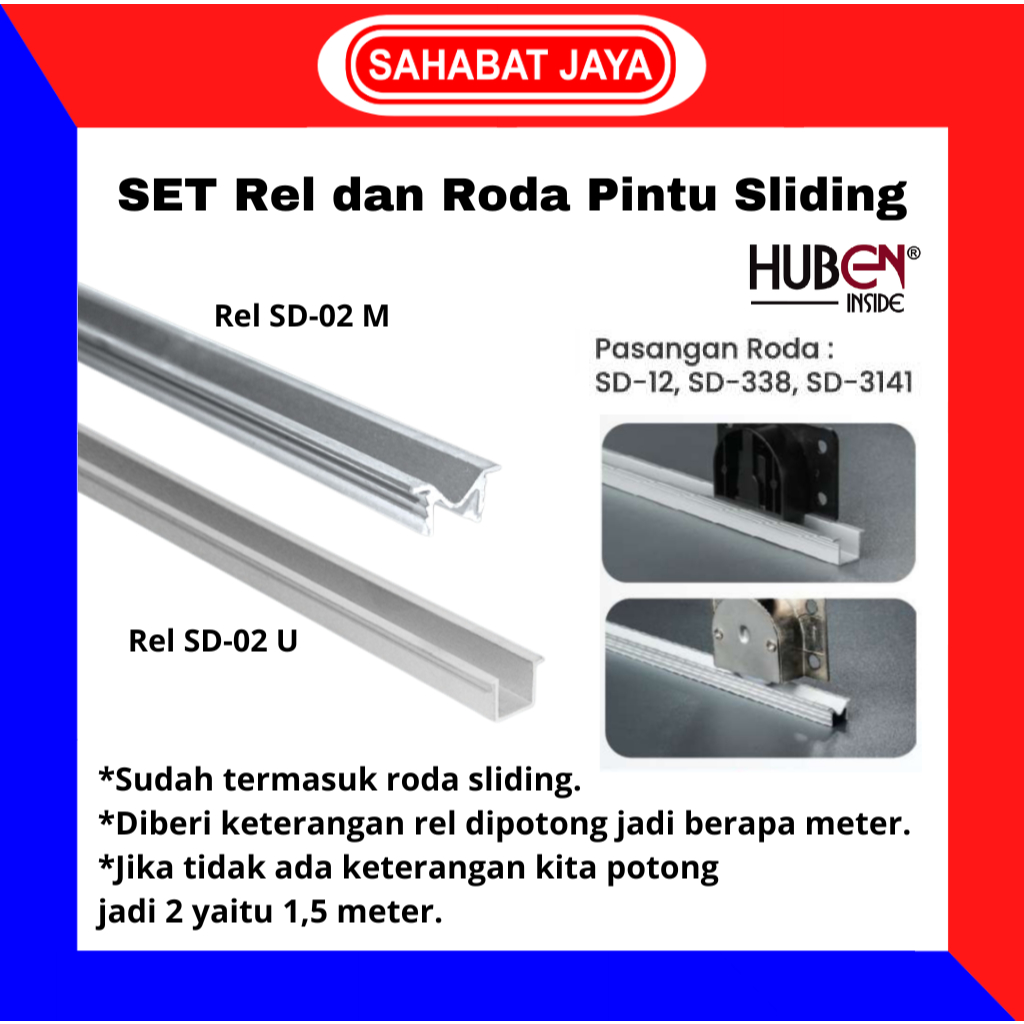 Jual SET Rel dan Roda Pintu Lemari Sliding Rel SD-02 U dan M HUBEN | Shopee Indonesia