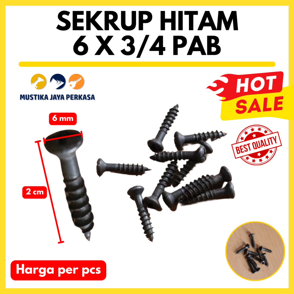 Jual (Per100 pcs) Sekrup Skrup PAB 6 x 3/4 Hitam Kepala Rata | Shopee ...