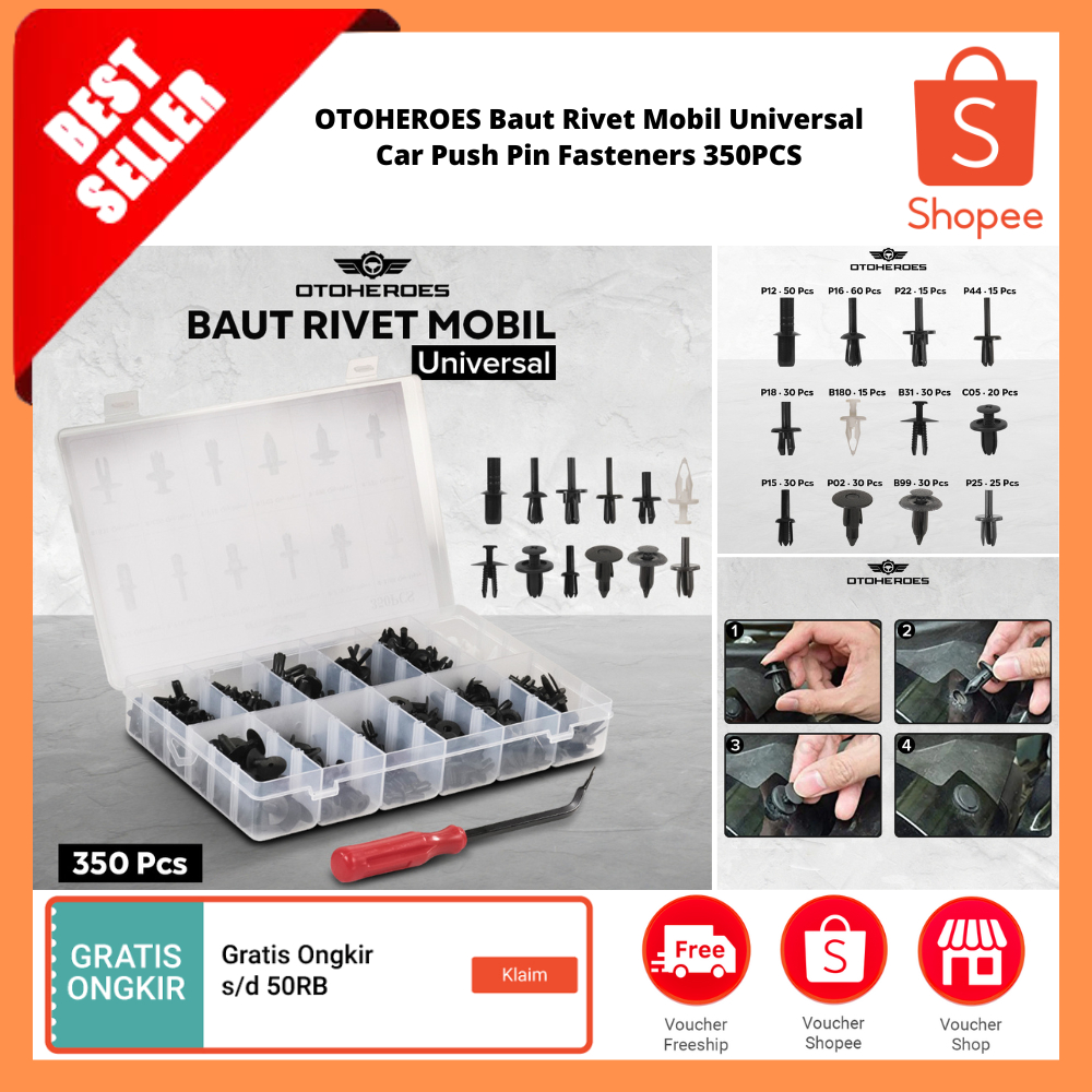 Jual Baut Rivet Mobil Universal Car Push Pin Fasteners 350PCS / Klip ...